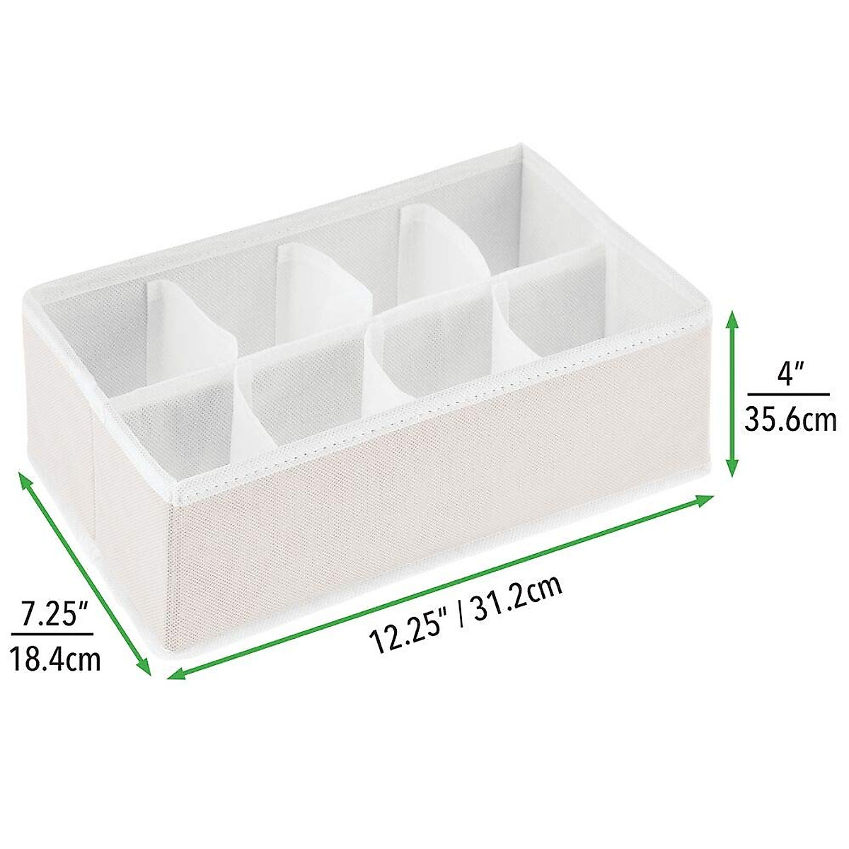 mDesign Fabric 8-Section Divider Drawer Organizer Bin for Baby Nursery Dresser, Closet, Changing Table Organization, Hold Clothes, Toys, Diapers, Bib, Blanket, Jane Collection, 2 Pack, Cream/White