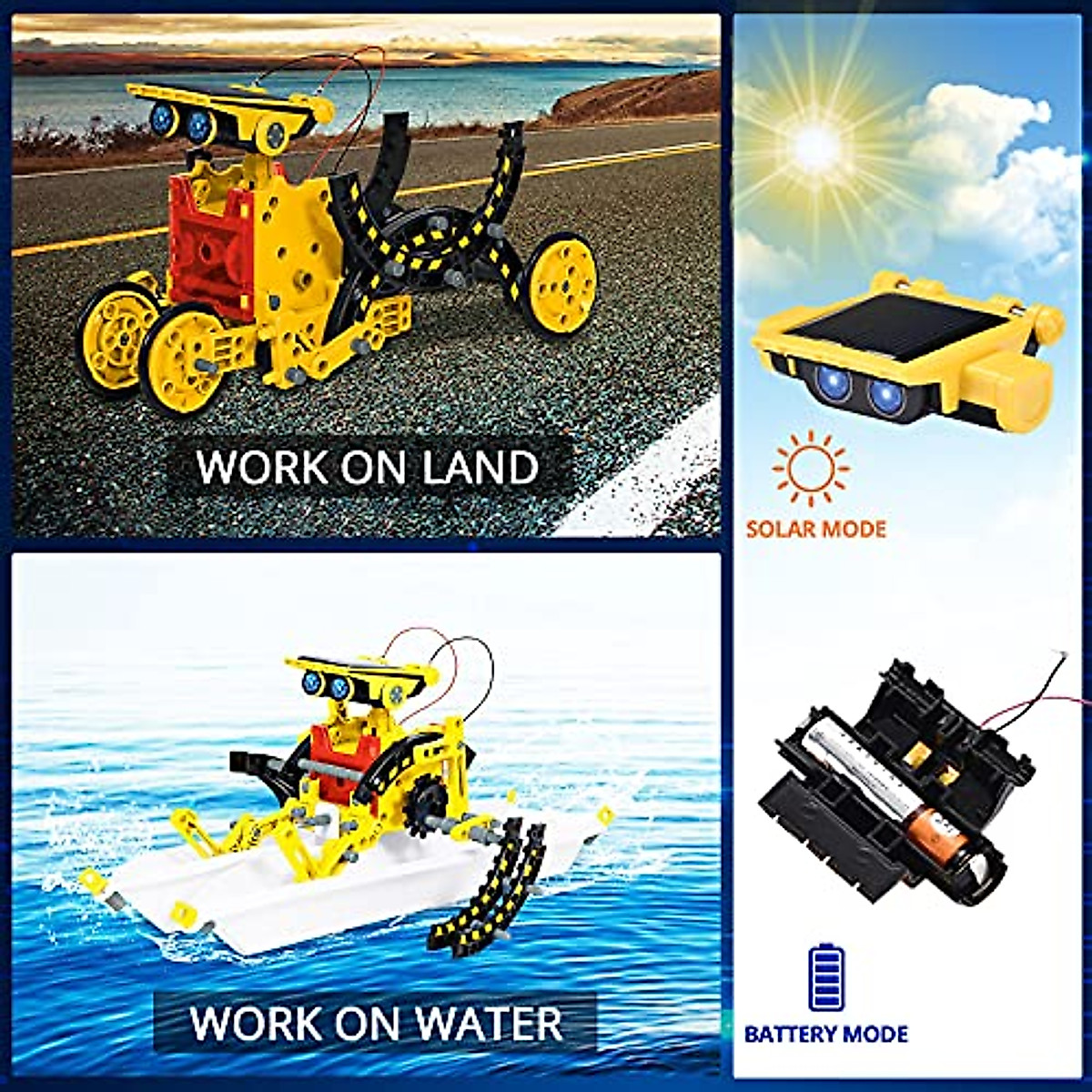 Solar Robot Kit for Kids Age 8-12, STEM Building Toys,12-in-1 Build Your Own Robot with Solar Panel & Battery Power, Science Engineering Christmas Birthday Idea Gifts for Boy Age 8 9 10 11 12