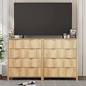 Mid-Century 4 Drawers Bedside Table Storage Cabinet, Modern Nightstand with 4 Drawer and Solid Wood Legs, Contemporary Tall Dresser, Mid Century Nightstand with 4 Drawer Dresser for Bedroom (Natural)