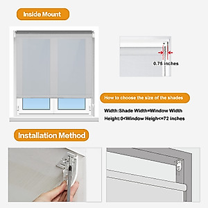 Persilux Solar Roller Shades Light Filtering Roller Blinds for Windows Shades (35" W x 72" H, Grey) Flame Retardant, Semi Sheer Shades for Windows, Home, Office, Easy to Install