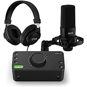 Audient EVO Start Recording Bundle with EVO 4 2-In/2-Out USB Audio Interface, SR1 Condenser Mic, SR2000 Headphones, Shockmount, XLR Cable, Instrument Cable, and Austin Bazaar Polishing Cloth