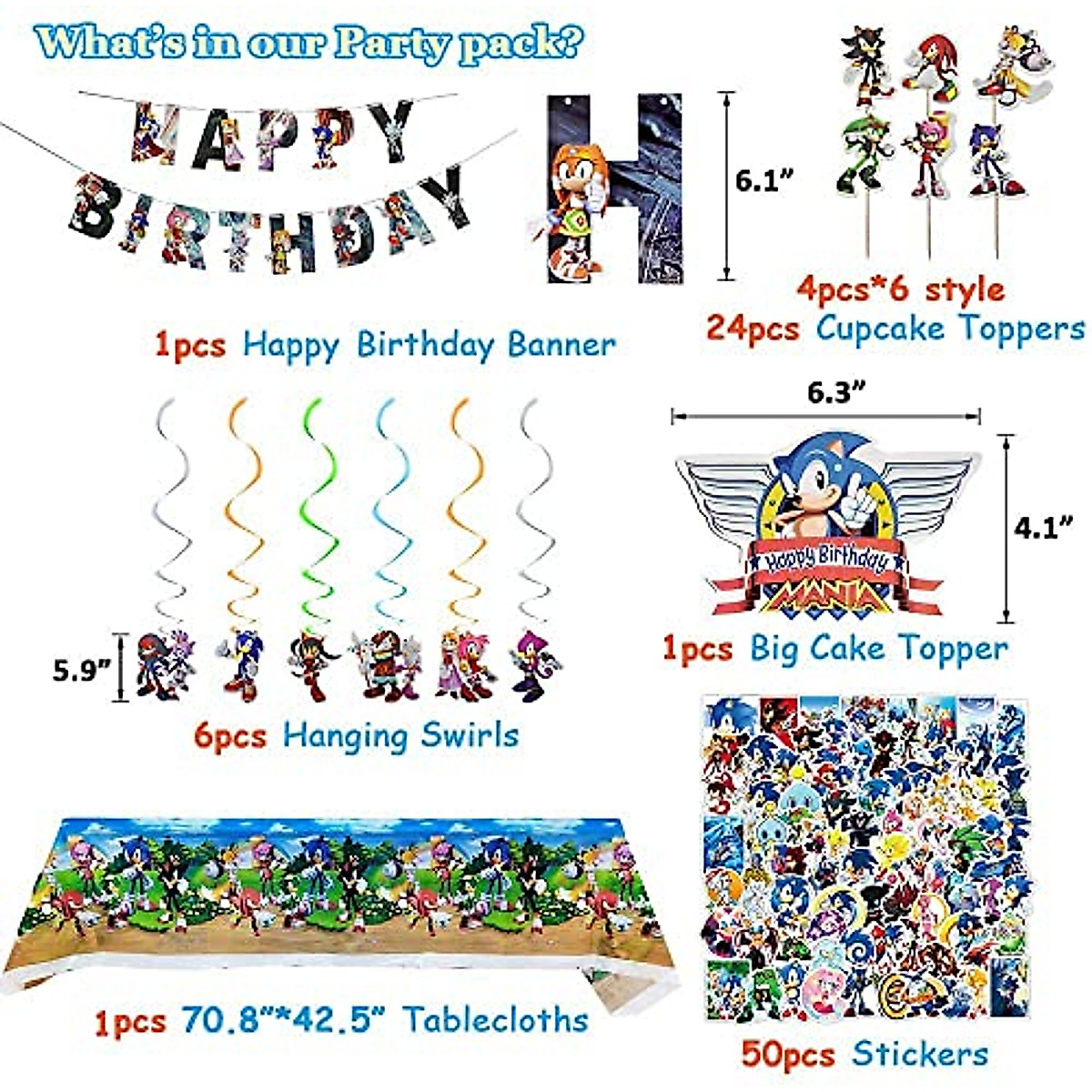 200 PCS Hedgehog Birthday Party Supplies for Hedgehog Party Decorations Includes Stickers, Hanging Swirl Decorations, Birthday Banner, Cupcake Decoration, Balloons, Tablecloth, Napkins, Plates, Gift Bags, Fork