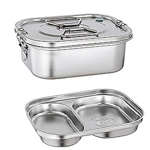AIYoo 2 Tier Salad Container for Lunch Metal Bento Box 304 Stainless Steel Sandwich Containers Lunch Box With Leakproof Lid and Secure Locks - 1350ML / 46oz for Variety of Foods Snack Container