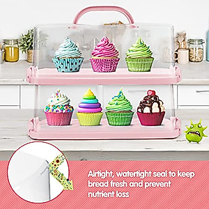 HOYA PONYOO 2-Pack Plastic Rectangular Bread Box with Clear Lid, Loaf Cake Keeper, Portable Bread Keeper Storage Container with Handle (Pink)