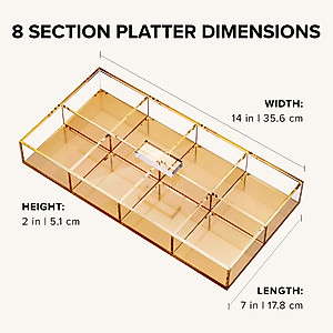 Snack Serving Tray Gift Box - Empty Divided Appetizer Serving Tray Set with Lid, Sectional Nuts & Dry Fruit Tray, Candy Dish, Veggie Serving Platter, Acrylic Clear & Gold, 8 Compartments, by Elavain
