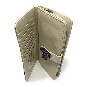 Shag Wear Streets of London England Large Wallet for Women Vegan Faux Leather 7" Beige