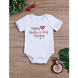 Mother's Day Baby Gift for Mom-Happy 1st Mothers Day Mommy Print Infant Romper Outfit Newborn Cotton Jumpsuit (White-A, 9-12 Months)