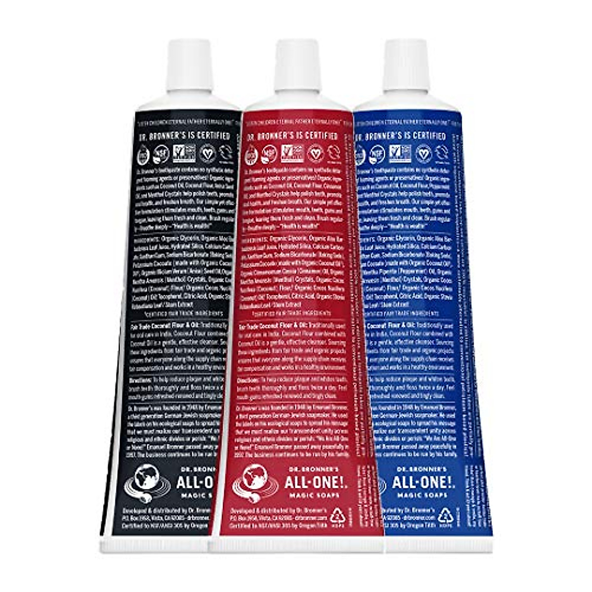 Dr. Bronner’s - All-One Toothpaste (3-Pack Variety) 5 Ounce Peppermint, Cinnamon, Anise - 70% Organic Ingredients, Natural and Effective, Fluoride-Free, SLS-Free, Helps Freshen Breath, Reduce Plaque