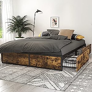 SHA CERLIN Queen Storage Bed Frame with 4 Drawers on Wheels, Platform Bed Queen Size with Under Bed Storage, No Box Spring Needed, Large Storage Space, Easy Assembly