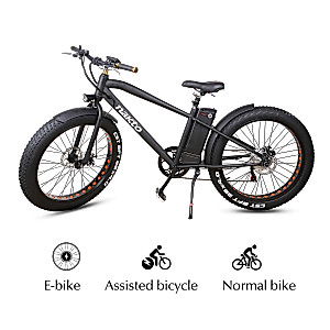 NAKTO Electric Bike Fat Tire 350W 26" Electric Mountain Bicycles for Adults, 36V10AH Removable Lithium Battery Ebike, Mountain/Beach/Snow/City Commute Ebike 6 Speed Gear,Dual Disc Brake E-Bikes