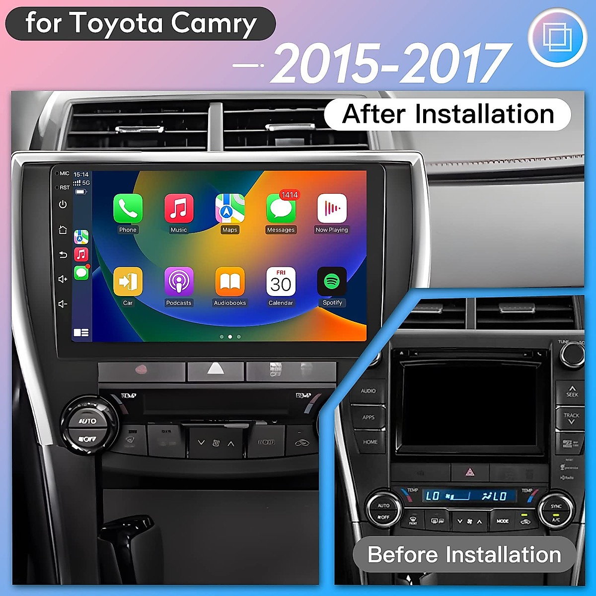 2+32 Android 12 Car Stereo for Toyota Camry 2015 2016 2017, 10.2" HD Touch Screen car Radio with Wireless Carplay & Android Auto, Mirror Link, Bluetooth, WiFi, GPS Navigation, Backup Camera