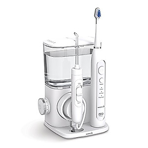 Waterpik Complete Care 9.0 Sonic Electric Toothbrush, White, 11 Piece Set & DT-100E Implant Denture Replacement Tips Water Flosser Tip Replacement, Clear, 2 Count