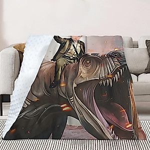 Duckbe Custom Photo Blanket - Dinosaur Designs with Customizable Picture - Soft Flannel Blanket with Double Layer Dotted Backing for Baby Toddler Kids Teen Boys Girls Adults Gifts T-Rex-Boy