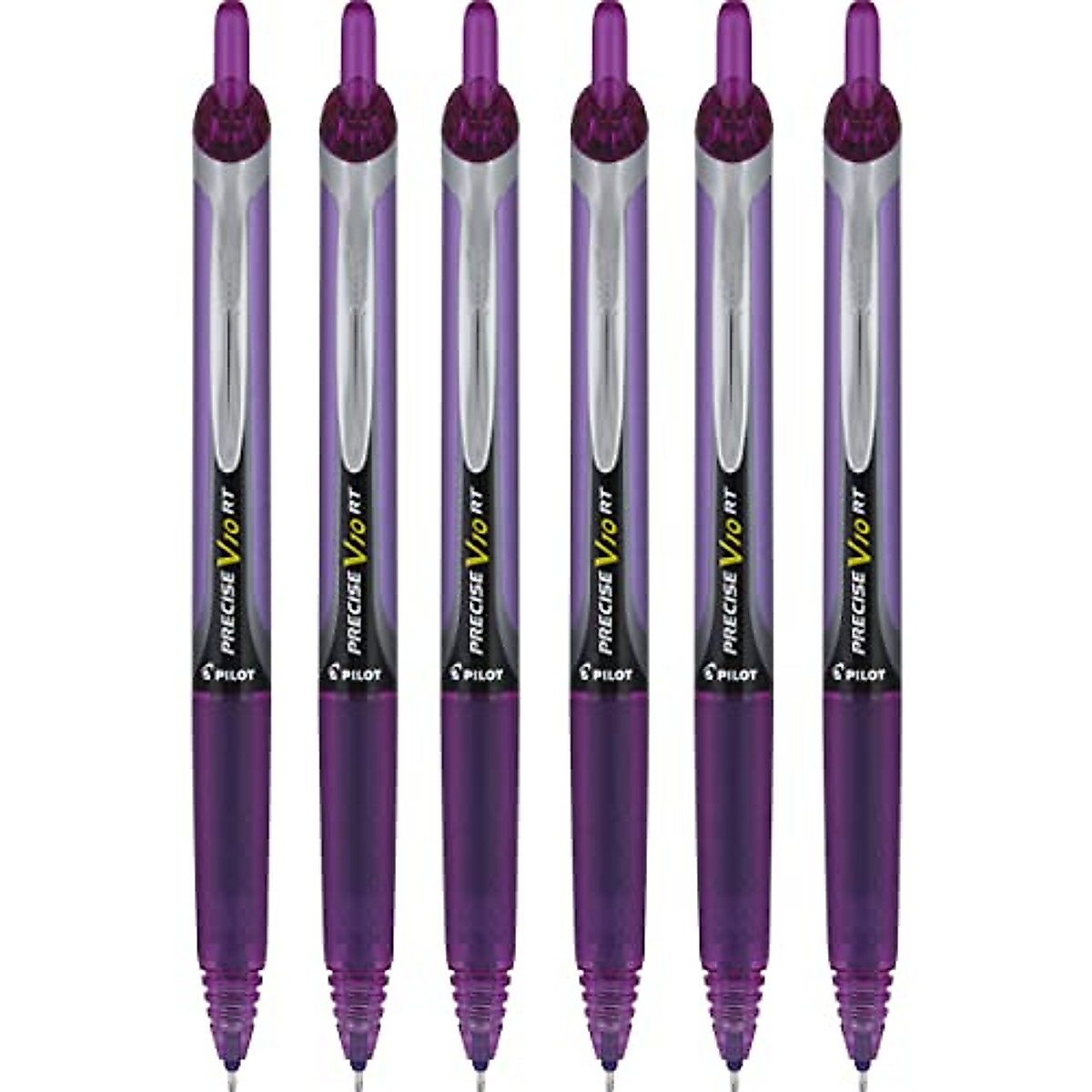 Pilot Precise V10 RT Retractable Liquid Ink Rollerball Pens, Bold Point, 1.0mm, Purple Ink, 6 Count