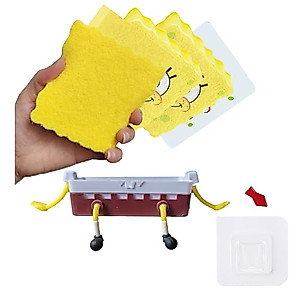 Cute Sponge Holder for Kitchen Sink, Kitchen Sponge Holder for Sink, Reusable Cleaning Sink Sponge with 4pc Sponge