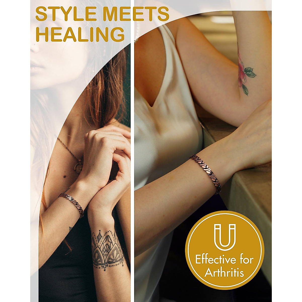 Feraco Copper Bracelets for Women, 99.99% Pure Copper Magnetic Bracelets with Effective Neodymium Magnets, Adjustable Jewelry Gift with Sizing Tool (Fishtail)