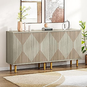 Tribesigns Modern Grey Storage Cabinet Set, Freestanding Floor Cabinet, Classic 59 inches Sideboard, Wood Buffet Cabinet with Doors, Large Storage Cabinet for Living Room, Dining Room, Garage