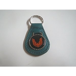 FIREBIRD OR TRANS-AM ORANGE BIRD LOGO LEATHER KEYCHAIN - TEAL