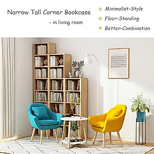 IOTXY Small Narrow Corner Bookcase - 59 Inches Tall Gap Freestanding Storage Cabinet, 7 Lattices Open Shelves Tower Rack, Cubes Bookshelf in Oak