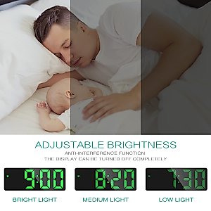 JXTZ Digital Alarm Clock, Alarm Clocks Bedside with Big LED Temperature Display, Bedside Clock with USB/Battery Powered, Snooze, Date, Time, 3 Adjustable Brightness, Voice Control