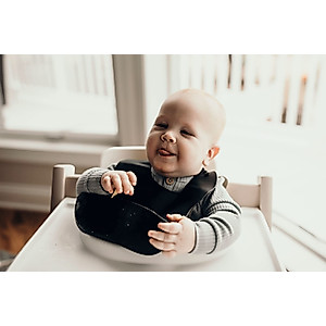 Three Little Tots Modern Silicone Baby Bib – Adjustable Fit Waterproof Catch Bibs ((Black)