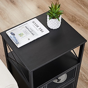 VECELO Black End Side Table, Modern Night Stand with Storage Space and Door, Set of 2 Nightstands with Flip Drawers for Living Room,Bedroom,Lounge