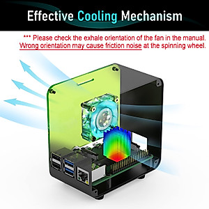 ElectroCookie Raspberry Pi 4 Case, Aluminum Mini Tower Case with Cooling Fan and Color Changing Ambient Light (Black Neon)