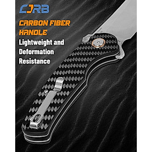 CJRB Crag Tactical Knife,Cleaver Pocket Folding Knife with Stonewash AR-RPM9 Steel Blade and Carbon Fiber Handle for Men Outdoor, Survival, Camping and EDC Black (J1904R)