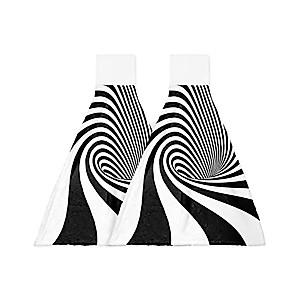 Kewadony 2 Pack Hanging Kitchen Hand Towels, Black White Striped Hand Tie Towels with Hanging Loop, Line Geometric Modern Abstract Art Soft Absorbent Towels Set for Bathroom and Kitchen