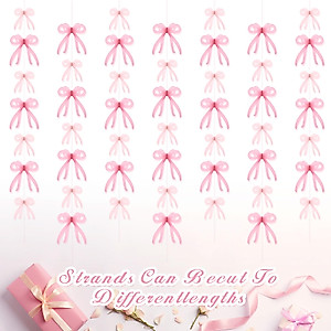 Yeaqee Pink Bow Hanging Garland Banner, 4 Pcs Pink Bow Banner Bow Party Decorations for Coquette Bachelorette Party, Coquette Birthday Decorations, Baby Shower, Bridal Shower, Bow Party Decorations