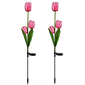 Aolyty Solar Flower Lights Outdoor, IP65 Waterproof Solar Tulip Lights LED Garden Stake Lights for Pathway Lawn Patio Yard Landscape Decorative