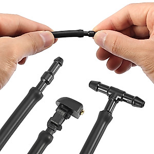 X AUTOHAUX 7pcs Front Windshield Washer Nozzles Kit for Ford F150 2005-2013 2 Meters Windshield Washer Hose with Connectors Replaces 3W7Z17603AA