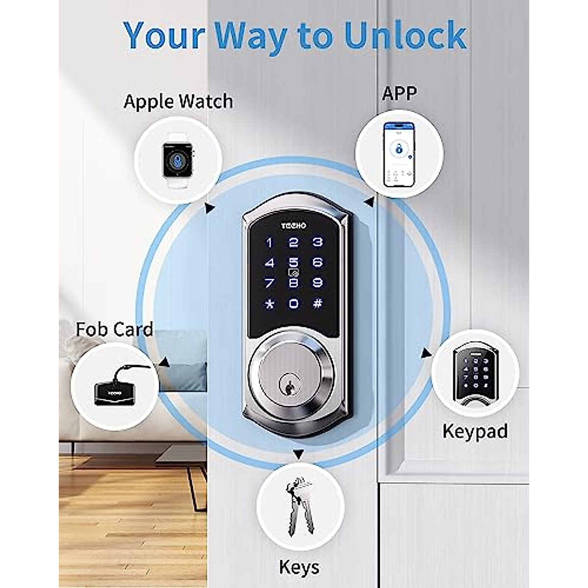 Smart Door Lock - TEEHO Keyless Entry Door Lock with Keypads - Electronic Door Locks - Easy Installation - IP54 Waterproof - Auto Lock
