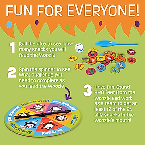 Peaceable Kingdom Feed The Woozle Cooperative Game for 2 to 5 Kids Ages 3+ - Learn Social Skills While Completing Physical Challenges