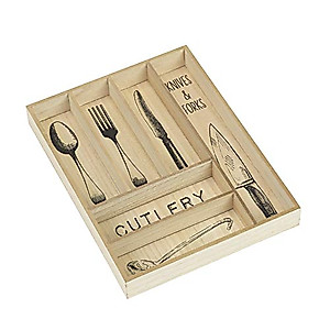 10 Street Home Large Wood Decorative Flatware Organizer For Kitchen Drawer, with 6 Compartments; Silverware and Utensil Holder