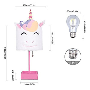 inno casa Table Lamp Cute Unicorn Plush Shade Desk Lights for Gifts with 2 USB Charging Ports and 1 Power Outlet for Bedroom Reading & Living Room