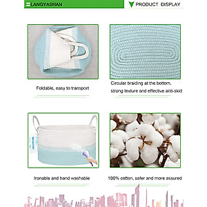 LANGYASHAN Rectangular Woven Rope Basket Decorative Blanket Basket for Living Room Storage or Nursery Laundry Hamper Basket with Handles Laundry Basket(Blue)