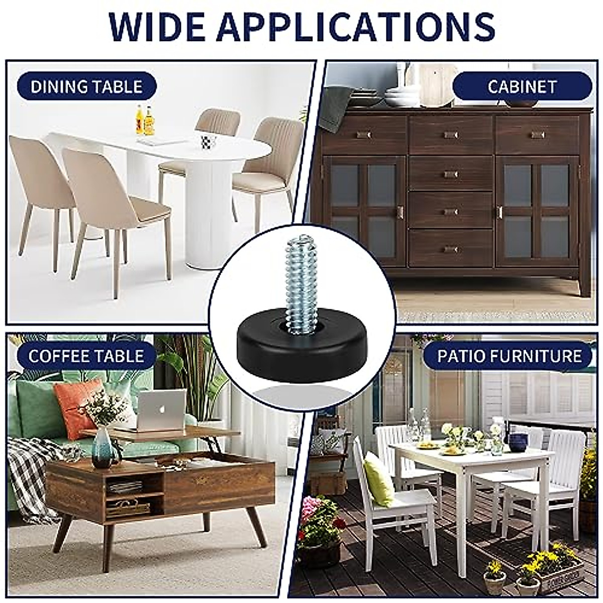 COIDEA 1/4" Thread Furniture Feet Levelers, 12 PCS Adjustable Furniture Feet Threaded Screw in, Leveling Feet Screw On Furniture Glide Leveling for Table, Cabinets, Chairs, Stool Legs(1/4"-20)