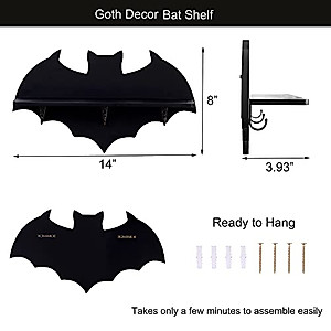 Bat Shelf Coffin Shelf Crystal Shelf Spooky Floating Shelves Goth Decor Bat Shelf,Wooden Gothic Decor for Home, Black Hanging Wooden Shelf for Wall, Witchy Room Decor for Crystal Keys