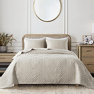 R.SHARE Oversized California King Size Quilt Bedding Sets with Pillow Shams, Beige Cal King Lightweight Soft Bedspread Coverlet for All Season, 118x106 inches