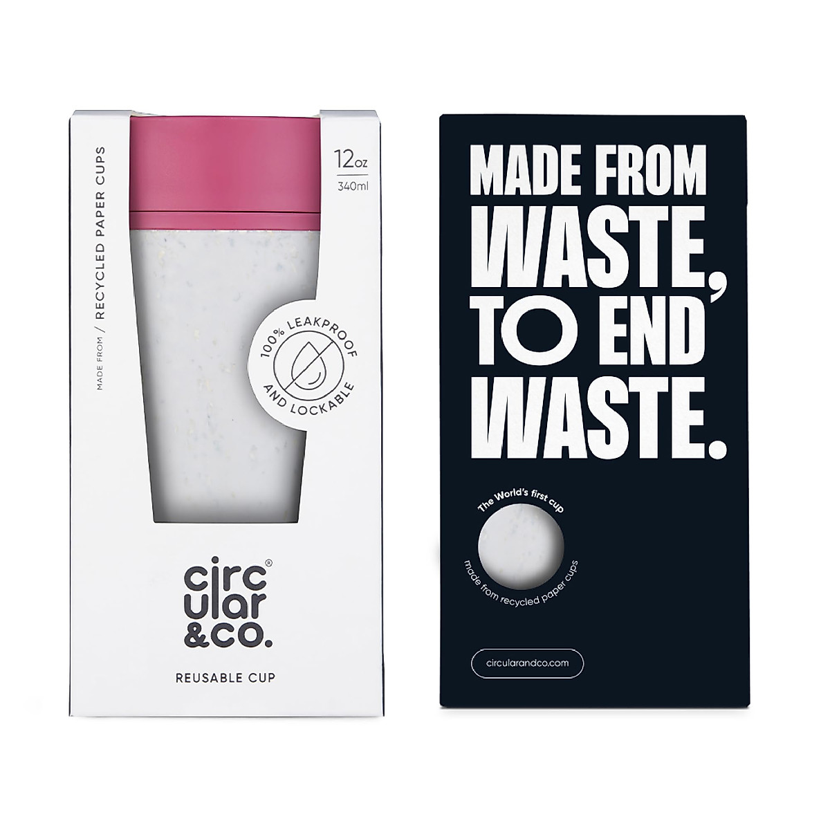 Circular & Co Reusable Coffee Cup - 12oz - 100% Leakproof Travel Mug - Made from Recycled Coffee Cups - Sustainble Coffee Tumbler - 360 Drinking - BPA Free - Dishwasher Safe