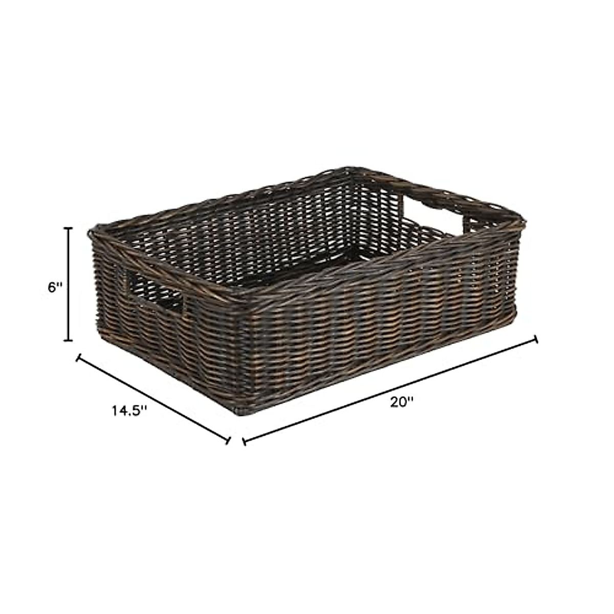 The Basket Lady Under The Bed/Basic Wicker Storage Basket, Medium, 20 in L x 14.5 in W x 6 in H, Antique Walnut Brown