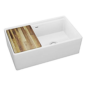 Elkay SWUF3320WH Fireclay 60/40 Double Bowl Farmhouse Sink with Aqua Divide, White