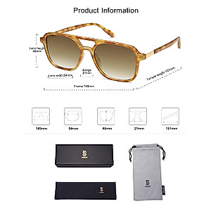 SOJOS Retro Aviator Sunglasses for Women Men,Trendy Rectangle Womens Mens Shades Sun Glasses SJ2202 Yellow Tortoise Frame Grey Lens