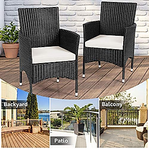 Casart Set of 2 Rattan Cushioned Chairs, Outdoor Wicker Dining Armchairs, Perfect for Porch, Patio and Balcony