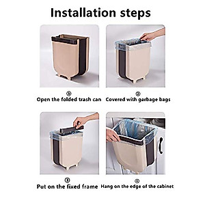 2.4 Gallon Rectangular Folding Hanging Trash Can, Trash Can for Kitchen, Bathroom, Powder Room, Bedroom, Office (Brown)The package comes with the free-tickets for separate dry and wet garbage