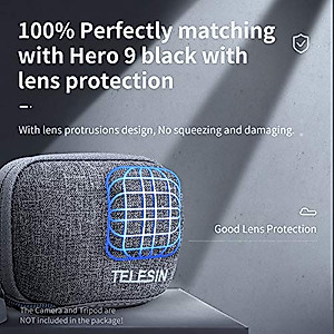 TELESIN Small Carry Case for GoPro Hero 11 Hero 10 Hero 9 9 Black, Pocket Size Protective Case Travel Bag With Half Open Zipper Supports Connecting with Go Pro 10 9 Selfie Stick and Tripod Accessories