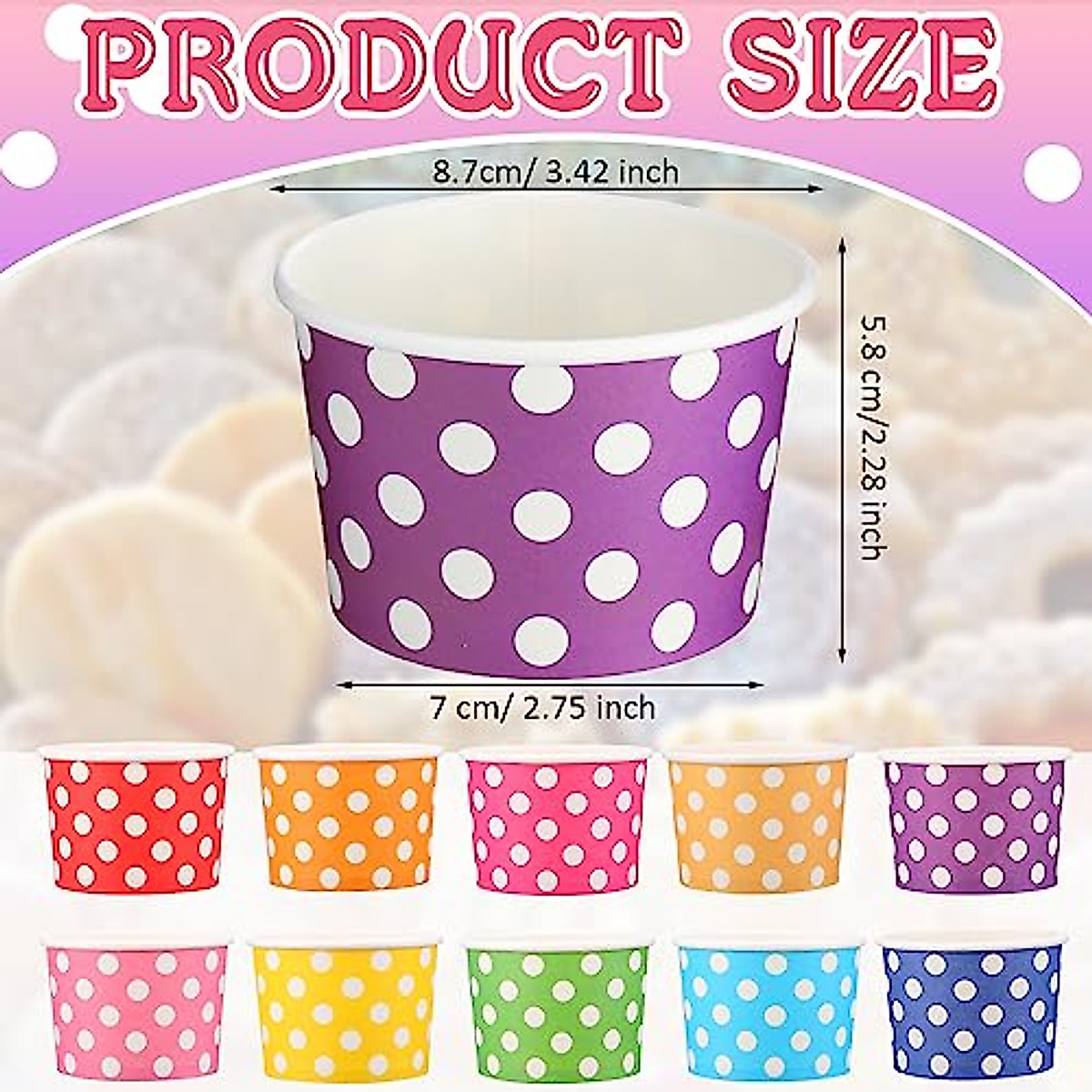 Zeyune 500 Pcs Ice Cream Cups Disposable Snack Cup Multicolor Paper Dessert Cup Bowl for Wedding Birthday Party Supplies(6.5 oz)