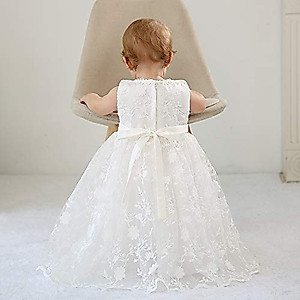 CareCheer Sleeveless Ivory Long Baby Girl Christening Baptism Dress Flower Girl Dedication Blessing Gown (6-12 Months)