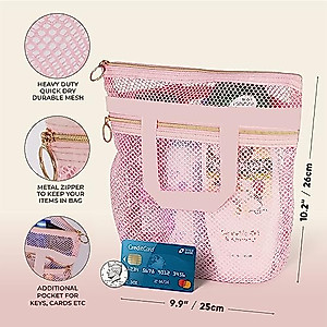 2 PCS Mesh Quick Dry Shower Caddy Bag, 10.2x9.9''Portable Shower Hanging Toiletry With Zipper, Shower Tote Bag For College Dorm Essentials, Shower Caddy Dorm For Travel Camp Gym Swim (Pink)